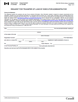 Request for Transfer of Land by Executor/Administrator