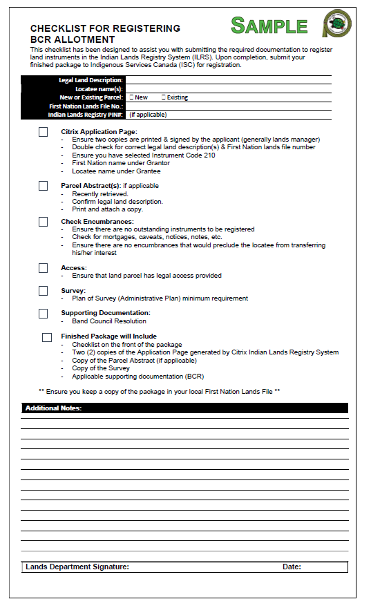 Checklist for Registering BCR Allotment