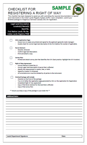 Checklist for Registering a Right of Way