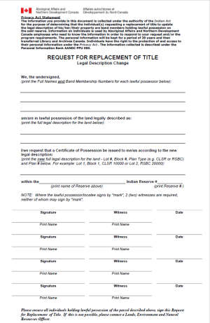 Request for Replacement of Title