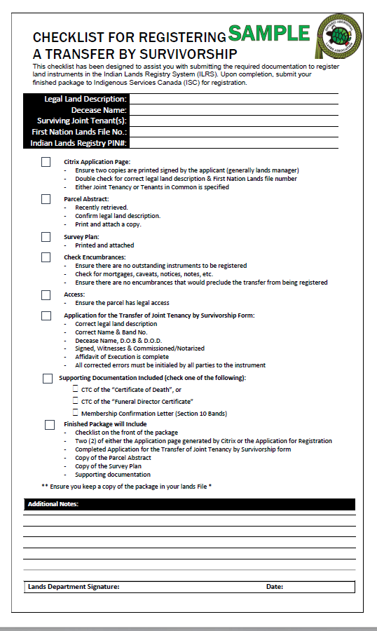 Checklist for Registering a Transfer by Survivorship
