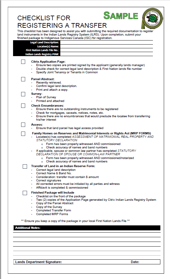 Preparation Checklist for Registering a Land Transfer