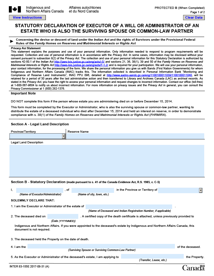 Statutory Declaration of Executor of a Will or Administrator of an ...